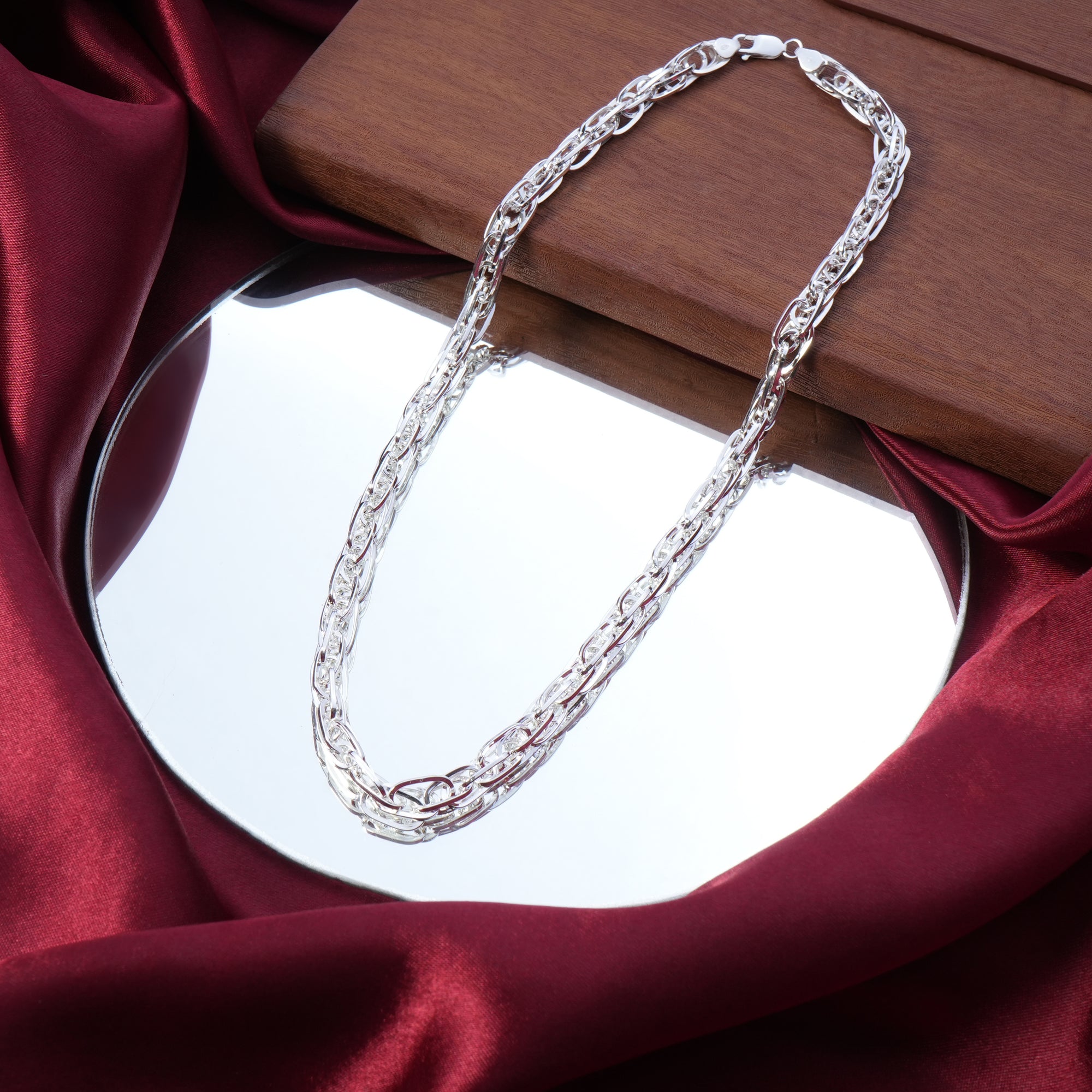 Double Stacked Hollow Silver Chain for Men – Bold Style